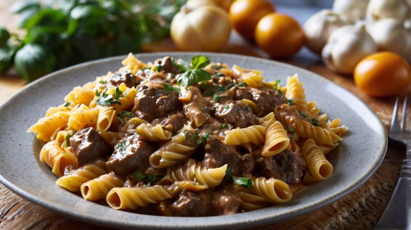 Creamy Garlic Beef Pasta Recipe